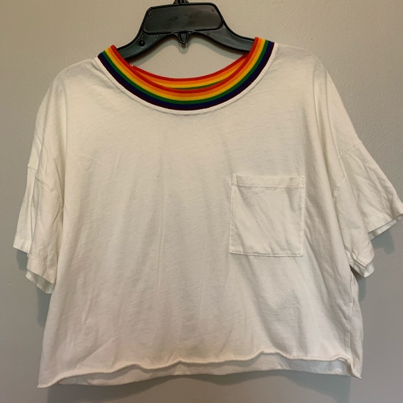 Abercrombie & Fitch | Tops | White And Rainbow Abercrombie Fitch Crop ...